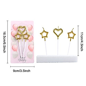 Bokin Heart and Star Shaped Birthday Cake Candles Set, Includes 4 Star Birthday Candles and 2 Heart Birthday Candles, Candle Ornament for Birthday Wedding Anniversary Valentines Day ect