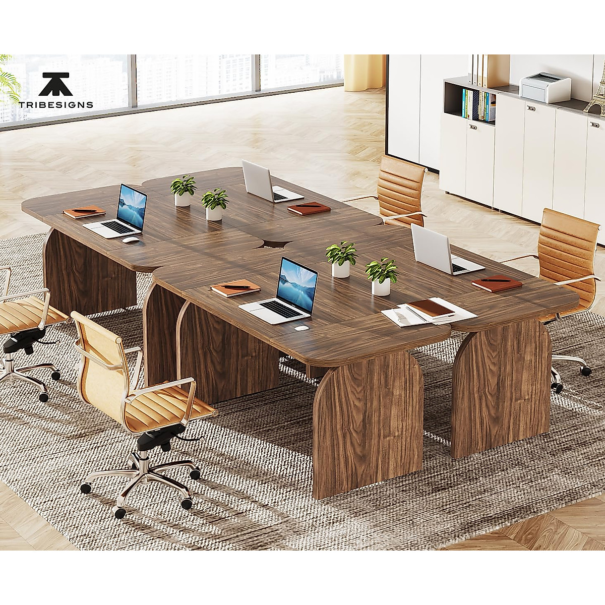 Tribesigns 63-inch Conference Room Table for 4-6 Person, Retro 5.2 ft Small Rectangle Meeting Room Table, Rustic Wood Seminar Table
