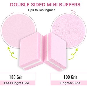 Mini Nail Buffer Blocks, 100/180 Grit Sponge Buffing Sanding Block File Manicure Tools Bulk 50Pcs (Pink)