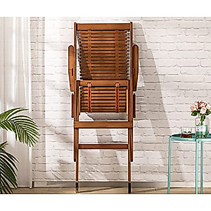 AbocoFur Bamboo Folding Lounge Chair, Indoor&Outdoor Lazy Recliner with Armrest, Home Zero Gravity Chair for Lunch Break, Portable Chaise for Patio, Balcony, Walnut