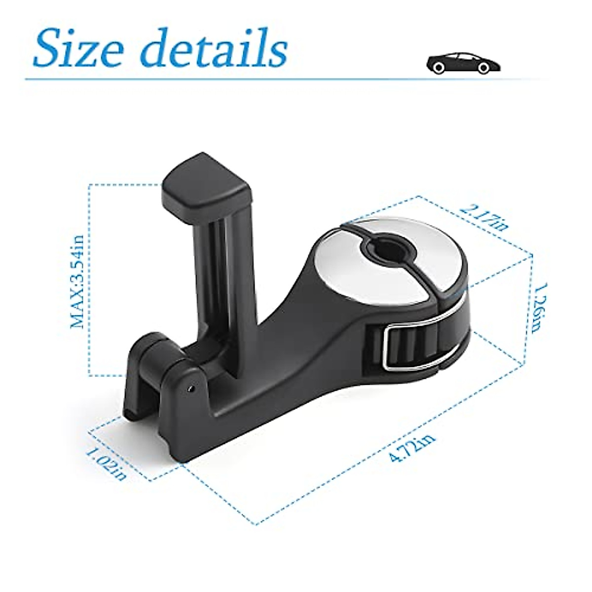 2PCS Car Headrest Hidden Hook, 2 in 1 Multifunctional Car Seat Back Hanger Storage Hook with Phone Holder, Automotive 360° Rotation Headrest Purse Handbag Holder Universal for Toys Groceries (Silver)