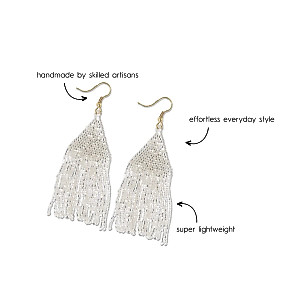 INK+ALLOY Beaded Boho Earrings for Women Dangling, Lexie Medium Fringe Colorful Seed Bead Tassel Earrings, Hypoallergenic Handmade Jewelry for the Modern Bohemian, 3.25-Inch Length (Silver)