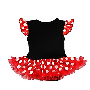 Baby Girls 1st Halloween Birthday Outfit Flutter Sleeve Bodysuit Polka Dot Romper Tutu Dress + Bow Headband + Shoes Christmas Cake Smash Party Clothes Photo Prop 3pcs Set Red+Black 0-3M