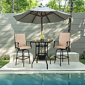 VINGLI 2 Pieces Outdoor Swivel Bar Stools, Patio Metal Bar Chairs Set of 2, All-Weather Bar Height Outdoor Chairs for Outside, Yard, Lawn, Poolside and Garden (2 Chairs, Brown)