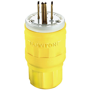 Leviton 14W47 15 Amp, 125 Volt, Straight Blade, Plug, Industrial Grade, Grounding, Wetguard, Yellow