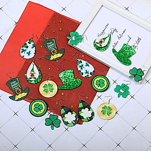 Honsny 24 Pairs St Patrick's Day Easter Earrings for Women Faux Leather Teardrop Dangle Earrings Set Clover Green Hat Easter Egg Dangle Earrings Jewelry for Women Drop Earrings