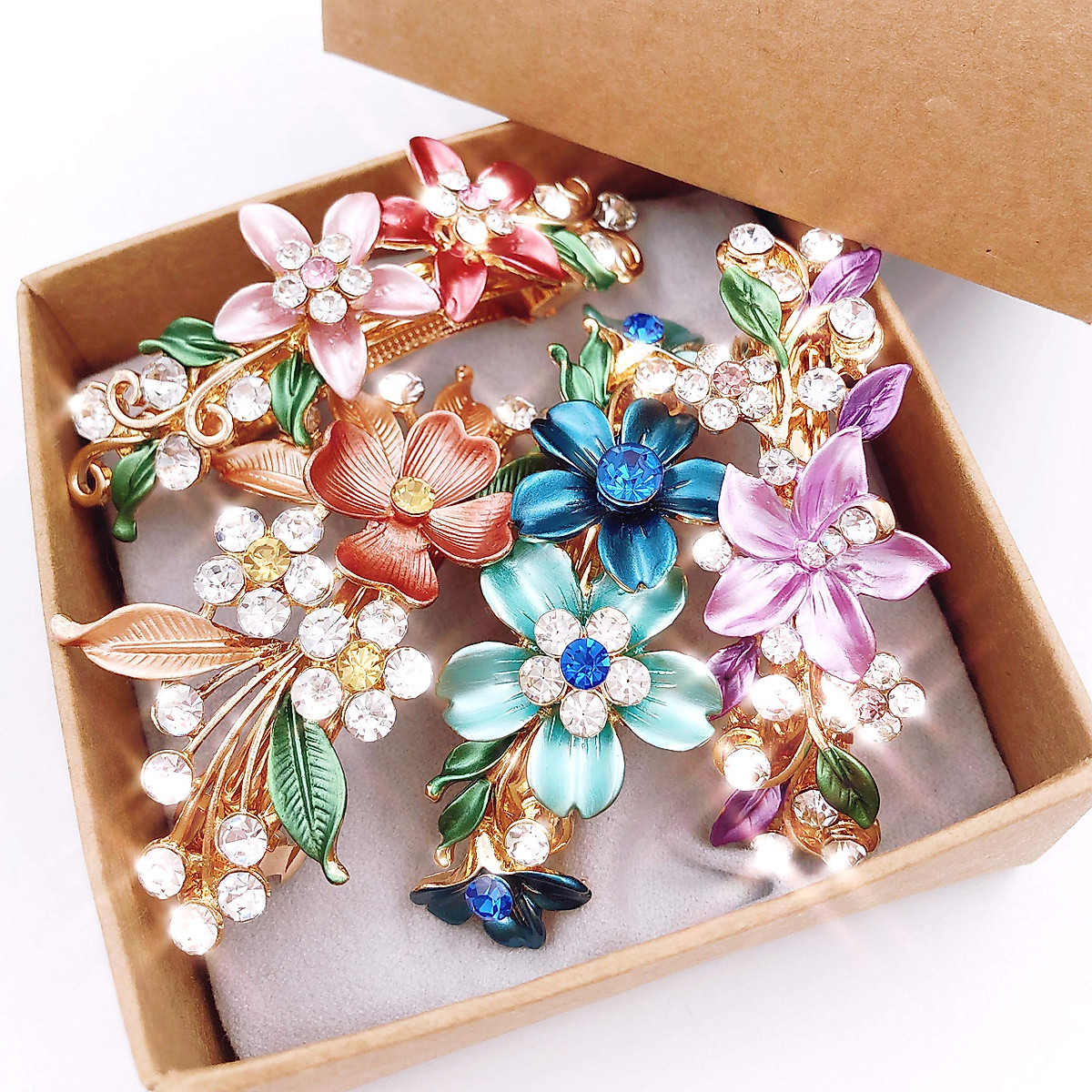 4PCS Colorful Vintage Flower Design Metal Small French Barrettes Hair Clasps Accessories Women
