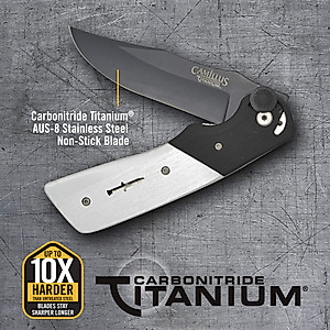 Camillus Cuda Bolt Carbonitride Titanium Folding Knife with Aluminum Body, G10 Bolster, 3.75-Inch Blade, Folding Knife, Everyday Knife, Camping tools, Black/Silver (19080)