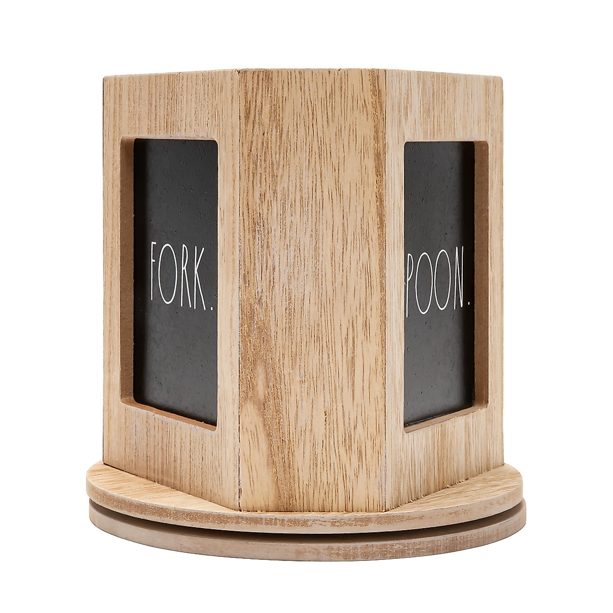 Rae Dunn Kitchen Spinner - Wooden Kitchen Organizer for Forks, Knives & Spoons – Silverware Organizer - Small Rustic Wood Caddy for Kitchen Utensils and Cutlery – Stylish Organization for Home Decor