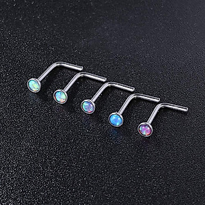 Piercingpops 12PCS 20g Tiny CZ Opal Nose Bone/L Shaped/Nose Screws Stud Stainless Steel Nose Ring Set Body Jewelry Piercing (12PCS - 3mm Opal & CZ（L Shaped Style）)