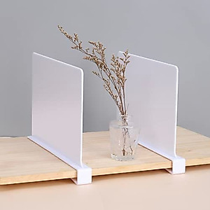 HAVIGET Acrylic Shelf Dividers for Closet Organization - Cabinet and Bookshelf Organizer for Shirt, Handbag, Sweater, Purse and Books - Plastic Separator in Kitchen, Bedroom, Garage (White, 8 Packs)