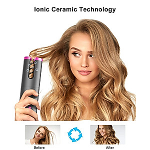 Curling Iron Automatic Cordless Hair Curler with 6 Temperature & Timer Settings, Portable Auto Shut-Off Rechargeable Curling Wand for Girls