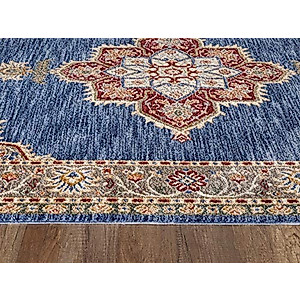 LUXE WEAVERS Otika 8694 Modern Oriental Premium Blue Area Rug 8x10, Geometric Fringe Rug