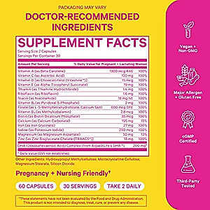 Pink Stork Total Prenatal Vitamin with DHA & Folate: Doctor-Formulated Prenatal Vitamins, Multivitamin with Iron, Vitamin B6 & B12, Vitamin D, Pregnancy Must Haves, Women-Owned, 60 Vegetarian Caps