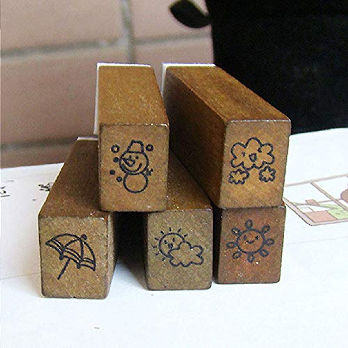 Pack of 28 Pcs Small Wooden Rubber Stamps 0.24 Inch of Number Week Weather for DIY Craft Card and Photo Album (28pcs Number Week Weather)