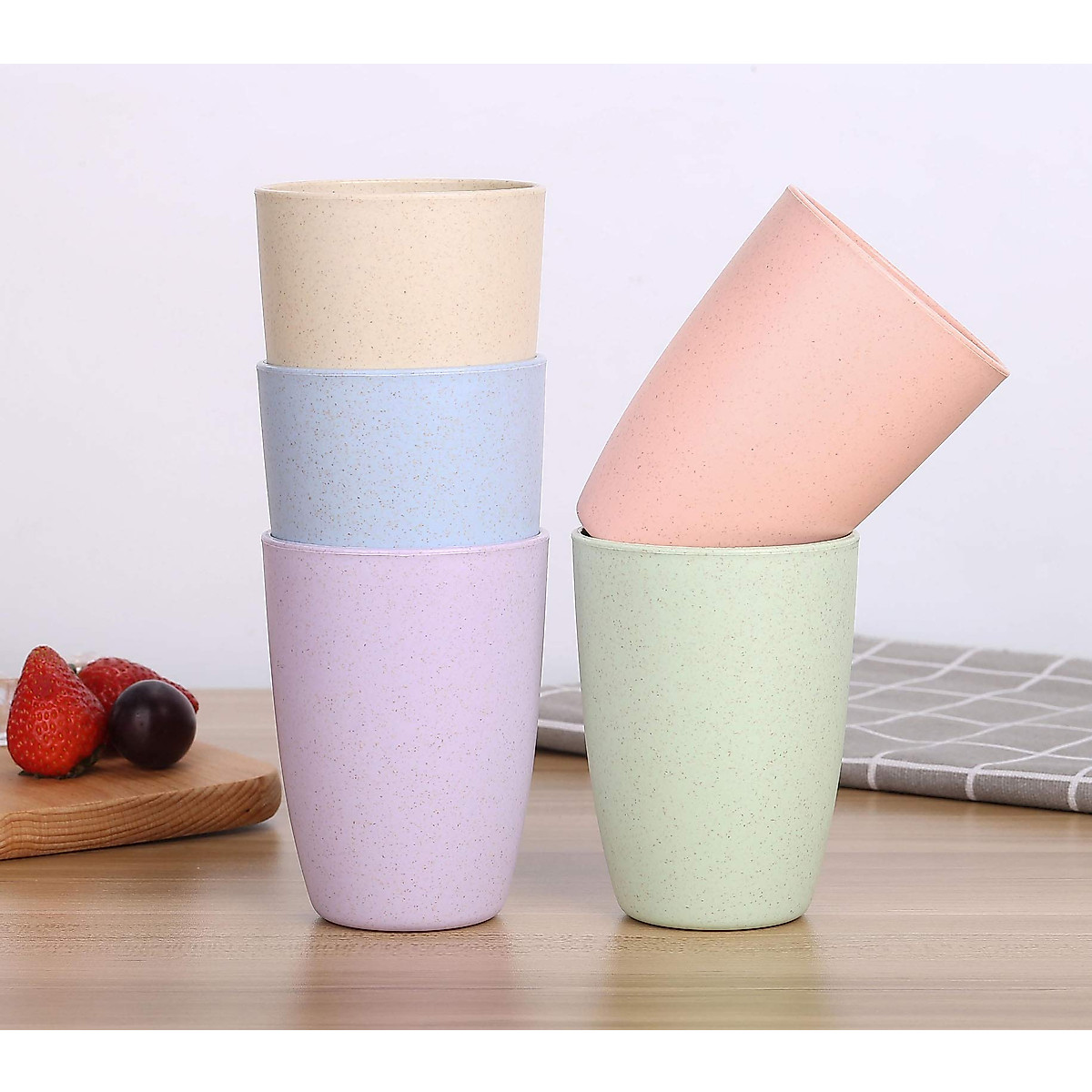 LuckyZone Wheat Straw Unbreakable Cup (12 oz) - Reusable Drinking Glasses Set of 5 - Dishwasher Safe - BPA Free & Eco-Friendly(Beige)