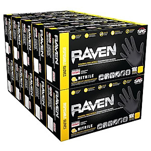 Raven SAS Safety 66518 6 mil Black Nitrile Disposable Gloves 7 Mil - Large - 10 Pack(100 Gloves per Box)
