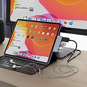 HyperDrive USB C Hub Adapter for iPad Pro 2020 2019 2018 11”/ 12.9", USBC Smartphone/Tablet, 4-in-1 USB-C Hub Dongle with 4K HDMI, C-USB PD Charging, USB 3.0, 3.5mm Headphone Audio Jack -Gray