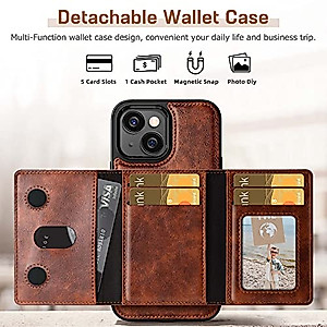 LOHASIC for iPhone 14 Plus Wallet Case, Premium Leather Cover Compatible with Magsafe Charger Magnetic Detachable Wallet 5 Card Holder Kickstand Protective Phone Case for Men Women 6.7" 2022 - Brown