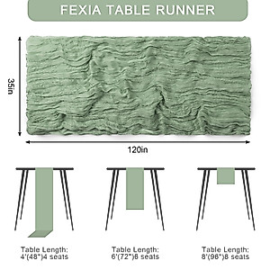 Fall Thanksgiving Table Runner Cheesecloth Table Runner 120 inch 10FT Rustic Gauze Table Runner for Wedding Party Baby Shower Friendsgiving Party Sheer Home Decorations (35x120“,Sage Green)