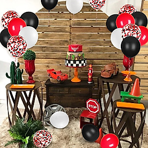 JOYYPOP 80Pcs Red White and Black Latex Balloons with Confetti Balloons for Graduation Poker Card Party Decorations,Casino Party,Race Car Party,Red and White Graduation Decorations