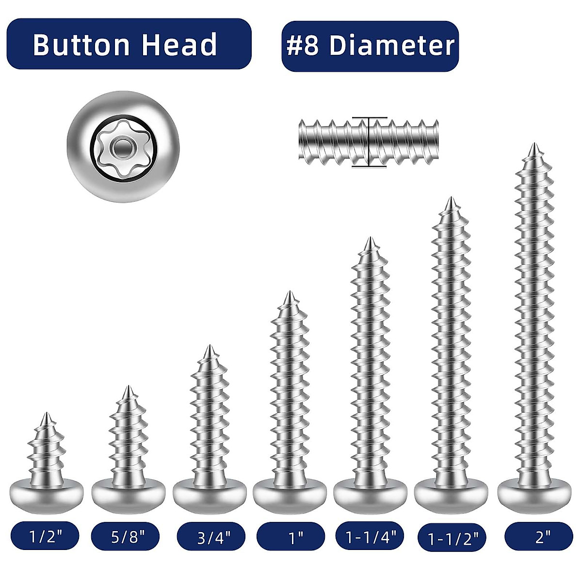 #8 x 1/2" Stainless Steel Button Head Torx Sheet Metal Screws Security Silver Screws Anti-Theft Tamper Proof with Bit T20 50 PCS