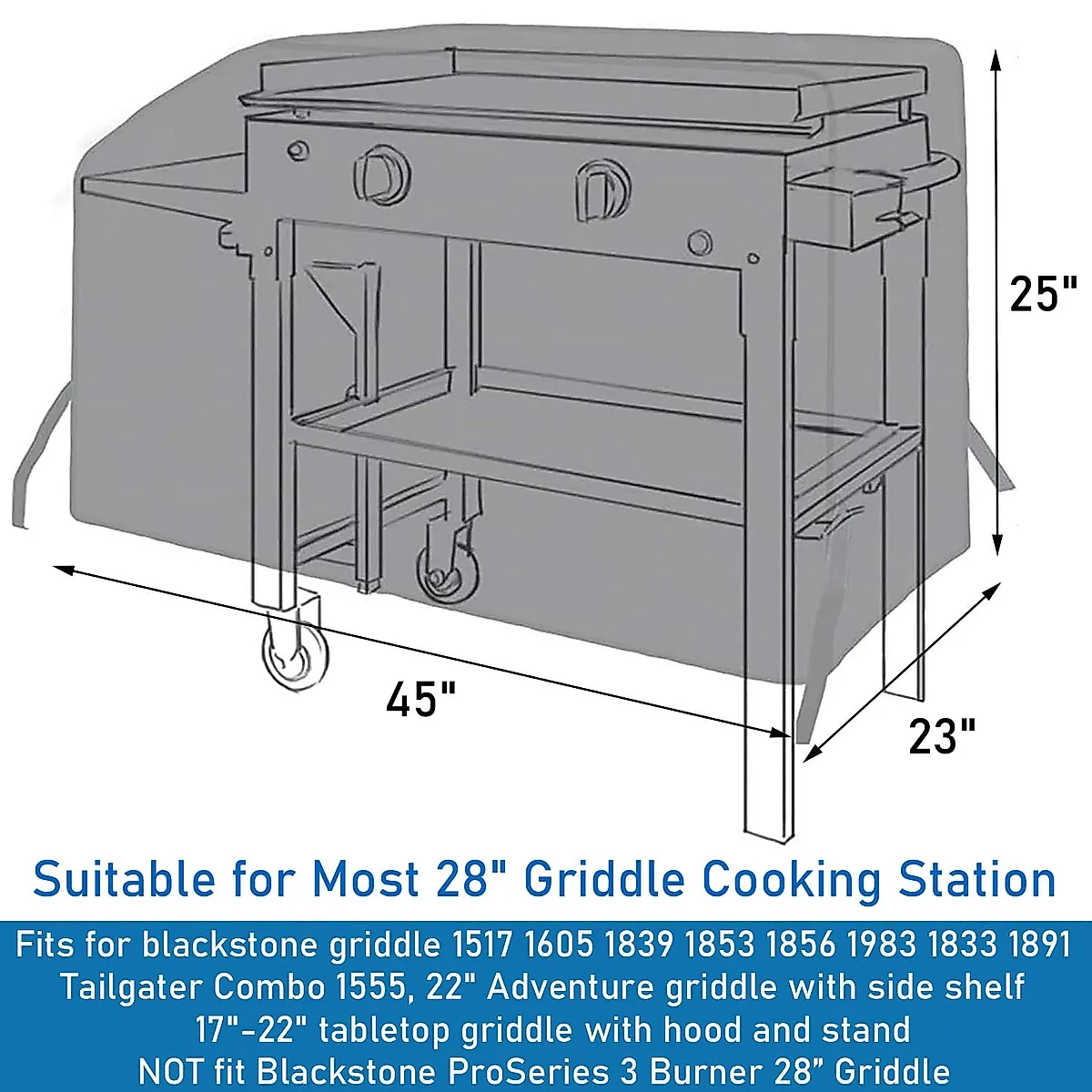 Westeco Griddle Covers for Blackstone 28 Inch Cover Waterproof 1529 28 2 Burner Cooking Station Flat Top Grill Outdoor BBQ Heavy Duty, 45 x 23 25