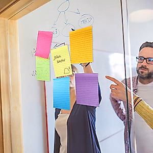 6 Pieces Sticky Notes Lined Self Sticky Notes Lined Colorful Lined Post Memos for Office, School and Home, 50 Sheets (Bright Neon Colors, 4 x 6 Inch)