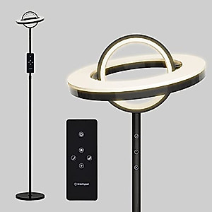 WAMPAT Floor Lamp,Black Bright Modern LED Floor Lamps,Tall Standing Lamp for Living Room,Bedroom,Remote&Touch Control Stepless Dimmable Light,Retractable Stand,2 Planet Idea Rotating Lights