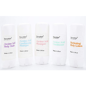 Travel Well Hotel Shampoo and Conditioner Supplies for Guests 2 in 1, 1.0 Fl Oz/30ml, Individually Wrapped 50 Bottles per Box | Travel Size Toiletries | Hotel Toiletries Bulk Set