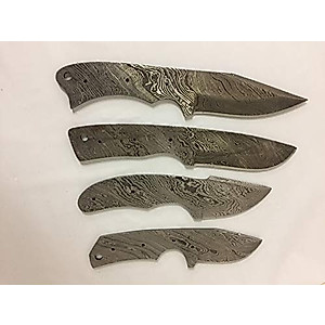 4 Pieces Set of 7.5 and 8 and 9 inches Long Hand Forged Damascus Steel Blank Blade Skinning Knife Set, Knife Making Supplies, 3 to 4.5 inches Cutting Edge, Compact Pocket Knife Blanks