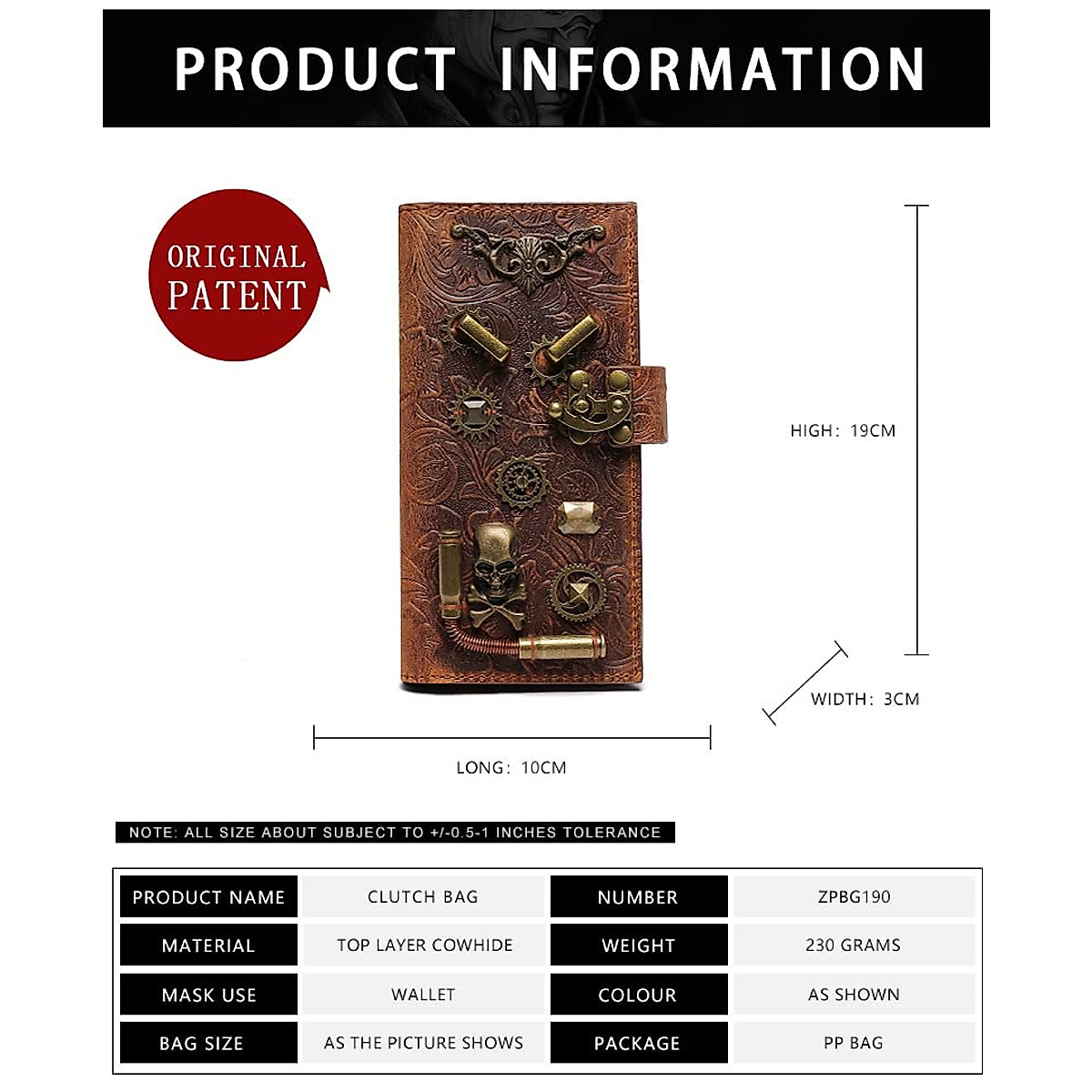 Dajingkj Genuine Leather Steampunk Wallet Long Card Holder Retro Style Clutch Watch Bag Creative Coin Purse for Women Men (Skull wallet)