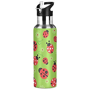 xigua Ladybug Water Bottle Double Walled Stainless Steel Leak Proof Thermo Flask for Sports Gym Cycling Outdoor,20 oz.