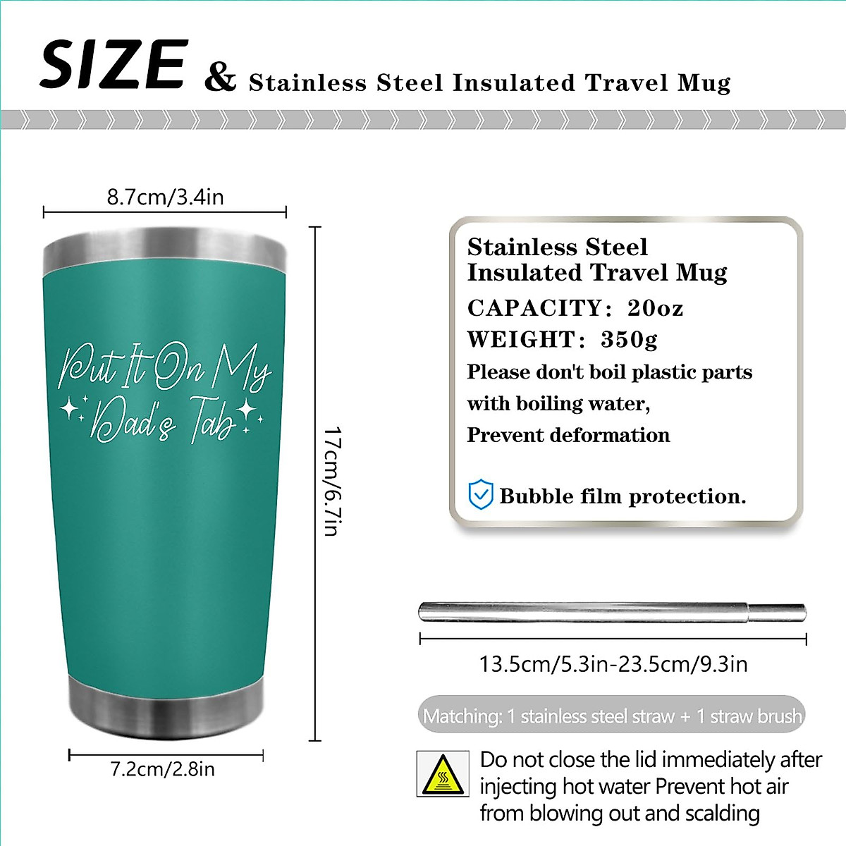 liabiliies put it on my dads tab Tumbler Coffee Tumblers 20 oz Tumbler with Lid and Straw Insulated Tumblers Stainless Steel Tumbler