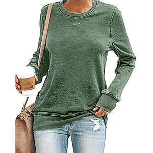 SENSERISE Womens Casual Crewneck Sweatshirt Long Sleeve Solid Color Shirt Soft Lightweight Loose Top(Solid Green,S)