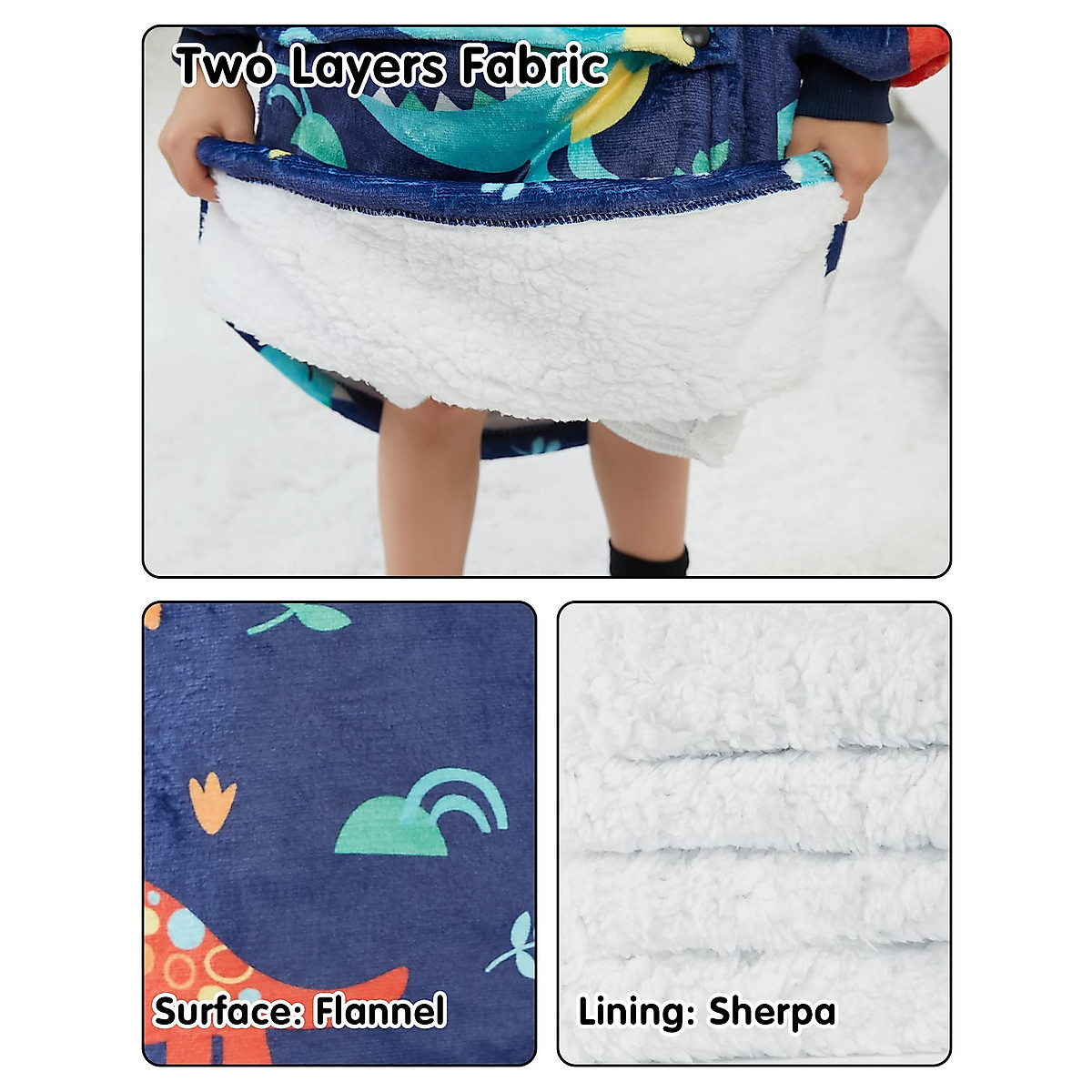 NOUKOW Wearable Blanket Hoodie for Toddlers Oversized Sherpa Blanket Sweatshirt Flannel Sweater Blanket 2-6 Years Old Boy Birthday Gifts Dinosaur
