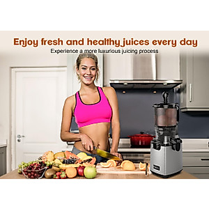 Cold Press Juicer Machines,Fretta Slow Masticating Juicers with 5.3" Large Feed Chute Fit Whole Fruits & Vegetable Easy Clean Self Feeding Juice Extractor,Tritan Material BPA Free 250W,Stainless Steel
