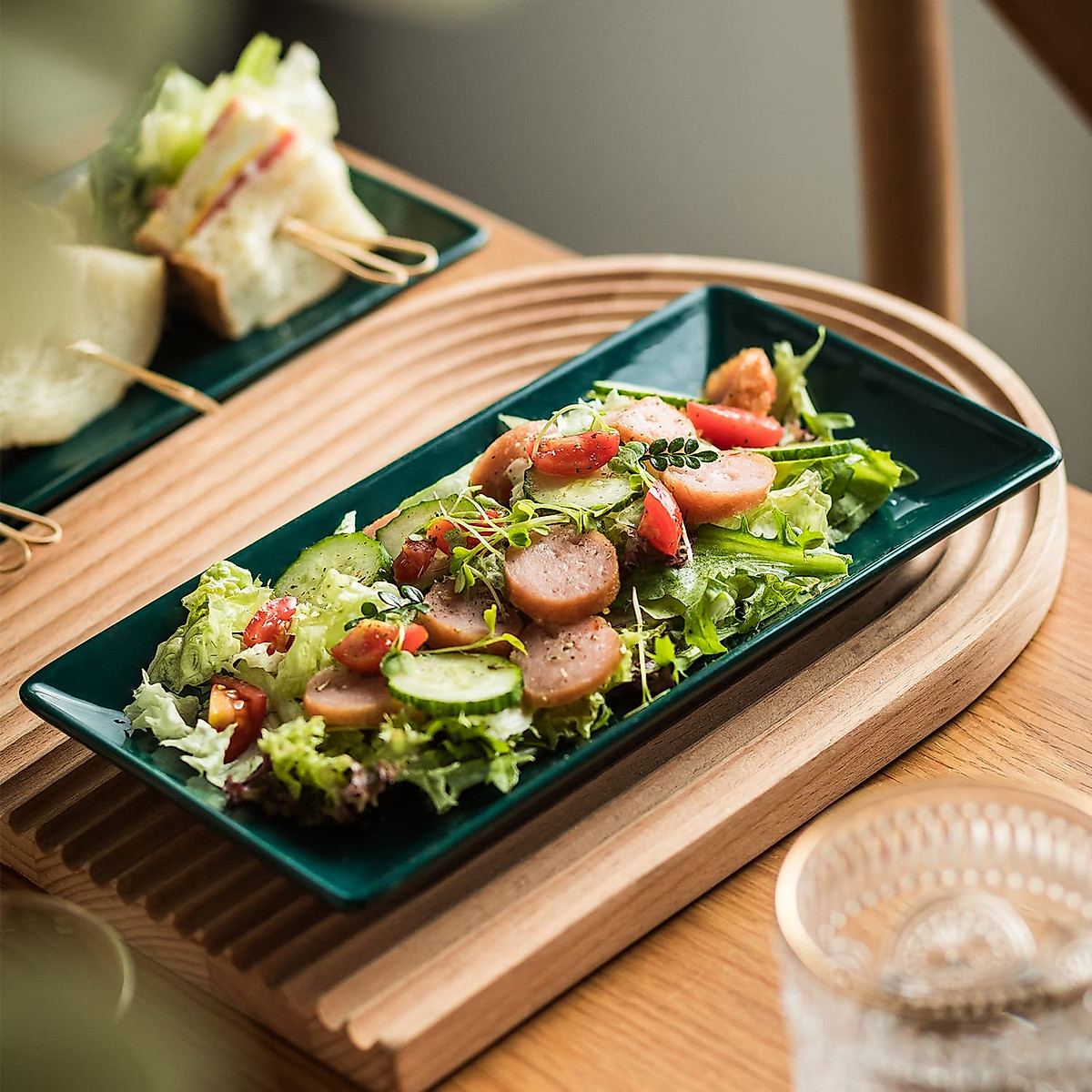 Gomakren Serving Platter for Party Serving Dishes and Platters Christmas Serving Trays for Entertaining 10 inch Set of 2 Porcelain Sushi Taco Turkey Salad Appetizer Chips Dip Plate Green