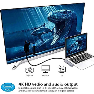 WangW USB C Hub, 7 in 1 Type C Aluminum Adapter for MacBook Pro 13″ and 15″ 2016/2017/2018/2019, Air 2018/2019, 4K USB C HDMI, 2 USB 3.0 Ports, TF/SD Card Reader,USB C Power Delivery,Black