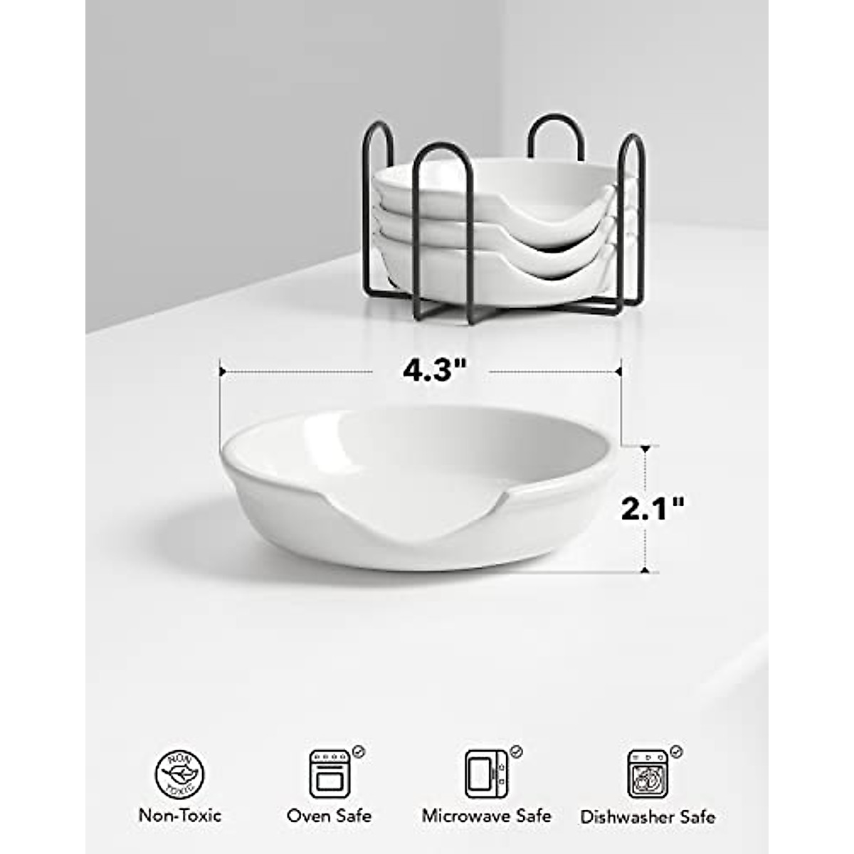 LE TAUCI Ceramic Spoon Rest with Holder, 4.8 Inches Spoon Holder for Stove Top, Coffee Spoon Rest, Housewarming Gifts for New House, House Warming Gifts, Set of 4, White