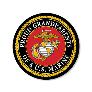 Round Proud Grandparents of a US Marine Sticker (Vinyl Decal United States Corps Logo Laptop u.s. Cell or Laptop (3 inch) USMC Licensed