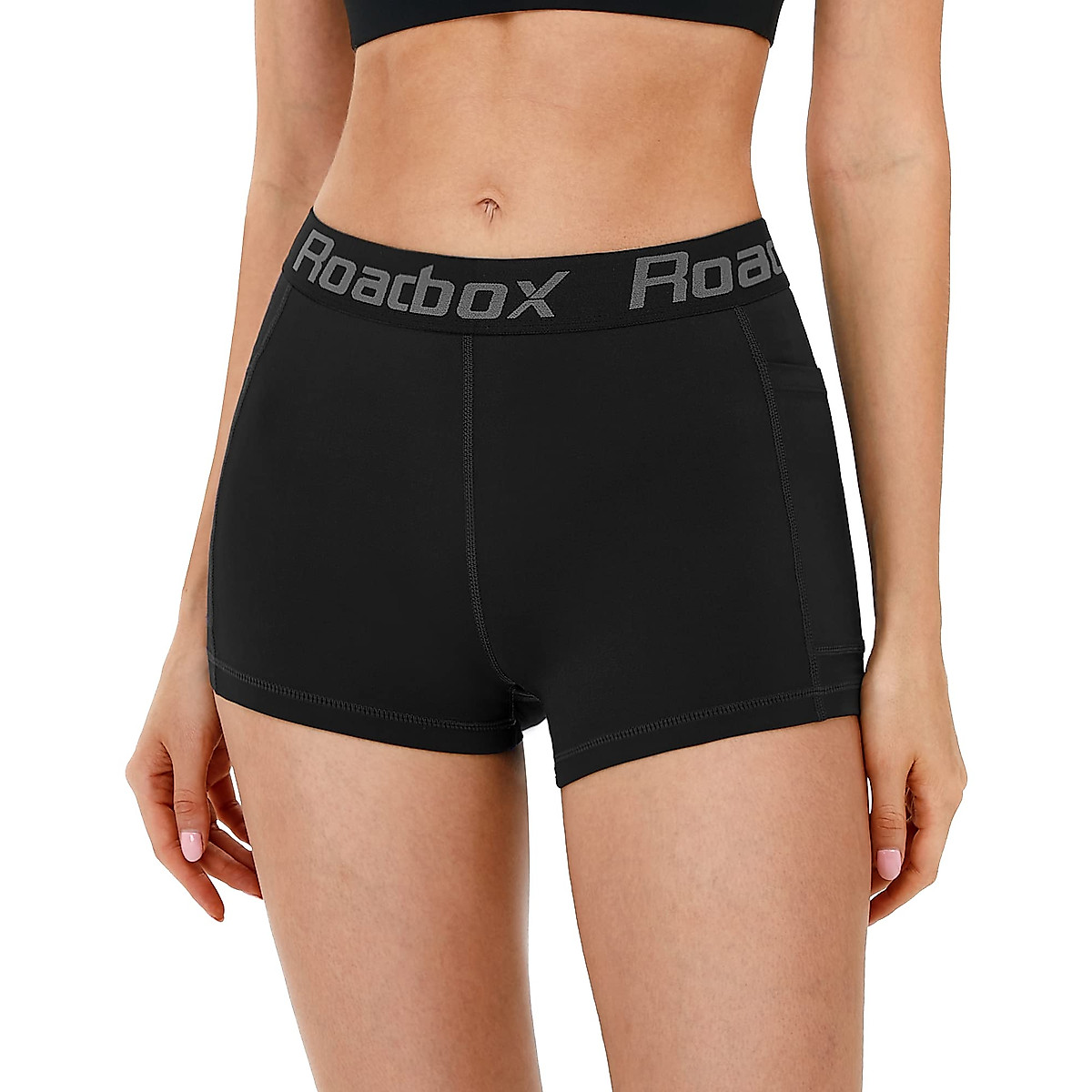 Roadbox Compression Volleyball Shorts for Women - 3 inch Spandex Shorts with Pockets for Running Workout Yoga