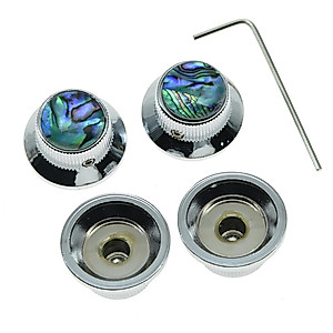 KAISH 4x Abalone Top Chrome LP Top Hat Knobs with Set Screw Metal Bell Knobs for Guitar Bass with 6mm Shaft Pots