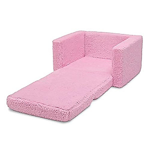 Delta Children Cozee Flip-Out Sherpa 2-in-1 Convertible Chair to Lounger for Kids, Pink