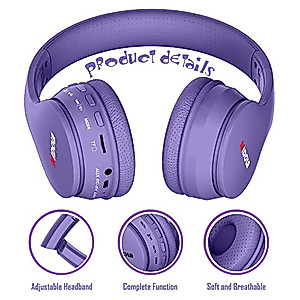 MIDOLA Headphones Bluetooth Wireless Kids Volume Limit 85dB /110dB Over Ear Foldable Noise Protection Headset AUX 3.5mm Cord Mic for Children Boy Girl Travel School Phone Pad Tablet PC Light Purple