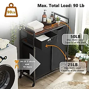 Unovivy Double Laundry Hamper with Drawer, Laundry Basket with 2 Removable Laundry Sorter Bags, Oxford Fabric, Metal Frame, Clothes Hamper for Bathroom, Dorm, Laundry Room (Rustic Brown)