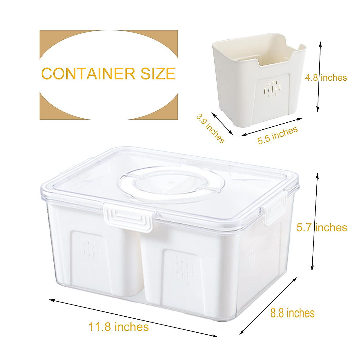 Fruit Storage Containers for Fridge with Airtight Lid & Handle - Refrigerator Food Storage Containers with 4 Removable Colanders, Vegetable Berry Keep Fresh Containers | BPA-Free(Grey)