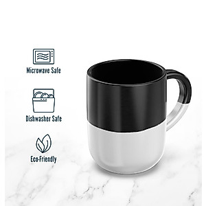 Francois et Mimi, Set of 6 Large 16 Ounce Ceramic Coffee Mugs (Black and White)