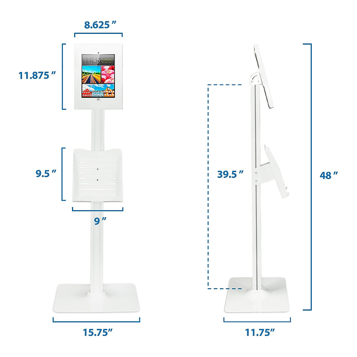 Mount-It! Anti-Theft iPad Floor Stand | Contact-Less iPad Floor Kiosk | Adjustable Locking Secure iPad Floor Mount with Document Tray for iPad 10.2 and 10.5, White
