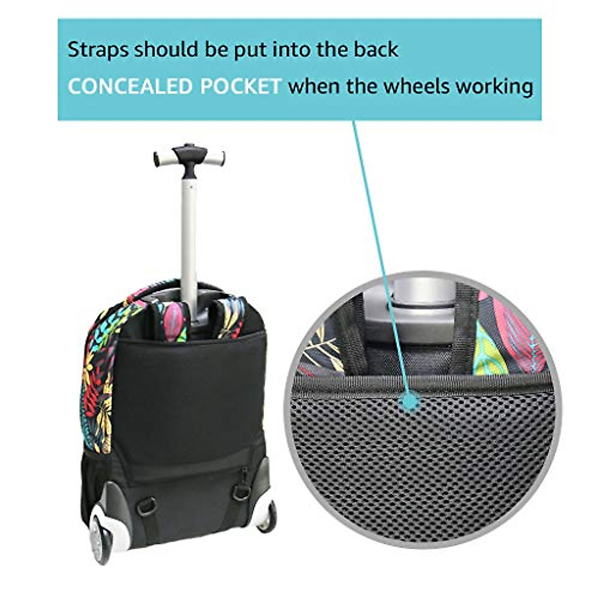 Dokin 18 Inches Lightweight Wheeled Rolling Backpack/School Bag/Laptop/Travel Luggage for Students & Kids,40L Black